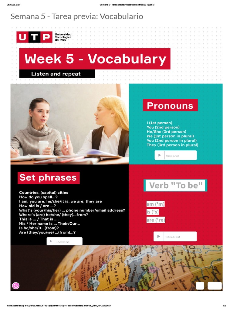 Semana 5 - Tarea Previa - Vocabulario - INGLES I (2554) | PDF