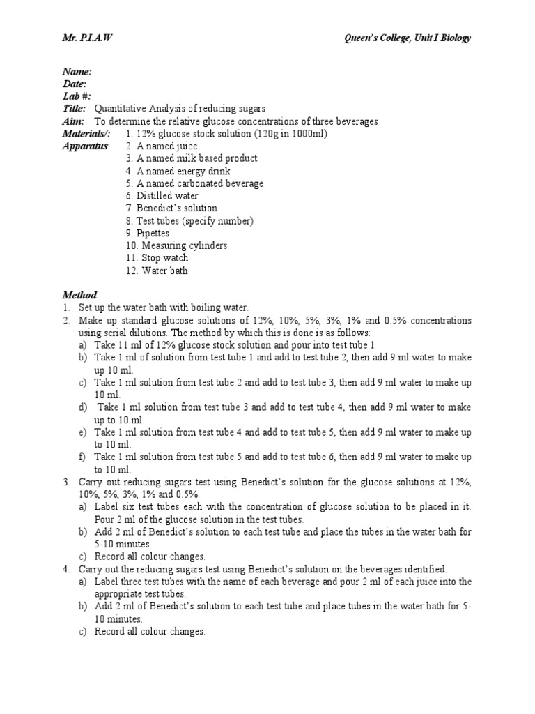 Quantitative Analysis of Reducing Sugars | PDF | Glucose | Chemical ...