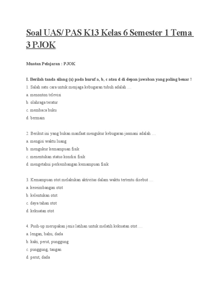 Soal UAS PJOK | PDF | Karier & Perkembangan | Olahraga & Rekreasi
