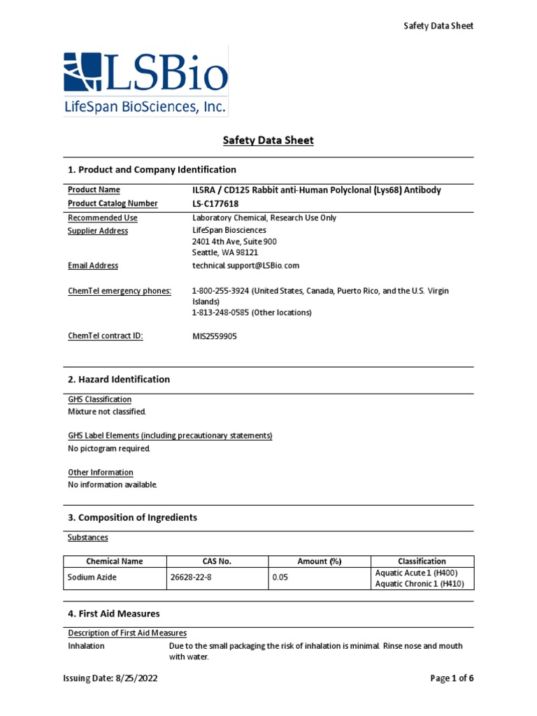 Ls C177618 Sds 082522 Pdf Toxicity Dangerous Goods