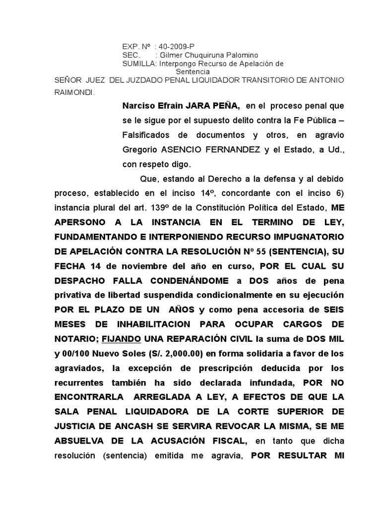 Apelación de Sentencia Penal | PDF | Evidencia (ley) | Debido al proceso