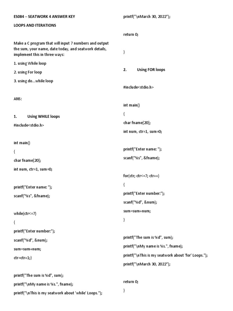 Es084 Seatwork 4 Answer Key | PDF | Computer Science | Computer Standards