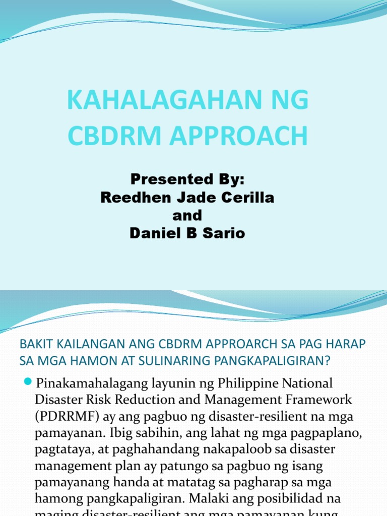Kahalagahan NG CBDRM Approach - Daniel B Sario | PDF