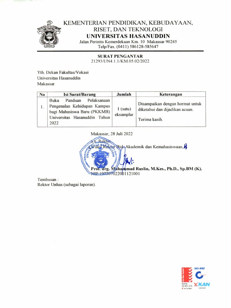 Srt. Pengantar & PANDUAN PKKMB UNHAS 2022 | PDF | Ilmu Sosial