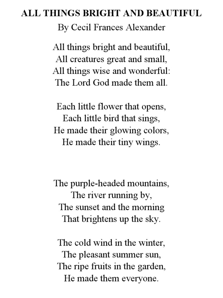 All Things Bright and Beautiful Poem | PDF | Religion & Spirituality ...