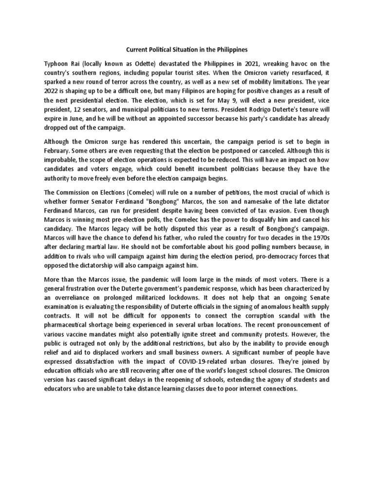 Current Political Situation in The Philippines | PDF | Rodrigo Duterte ...