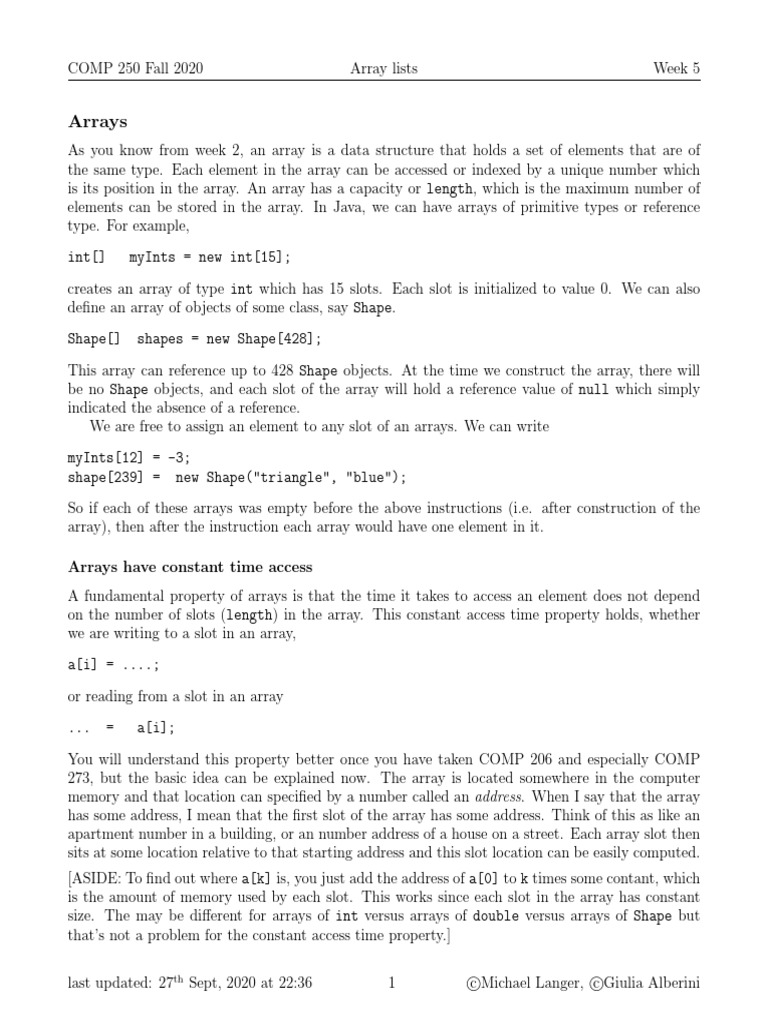 Lecture Notes Week5 Arraylists Linkedlists Pdf Array Data Structure Class Computer 