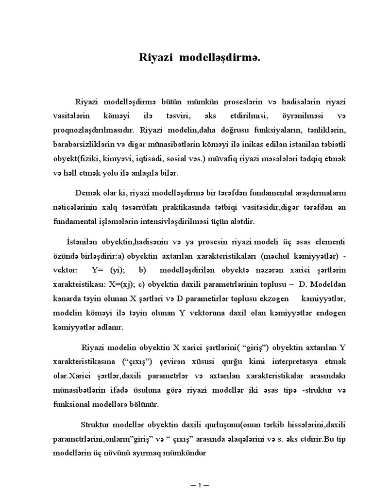 Riyazi Modelləşdirmə VƏ Simulyasiya | PDF