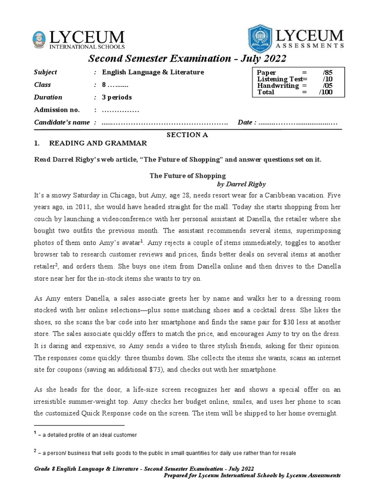 Grade 8 English | PDF | Retail | E Commerce
