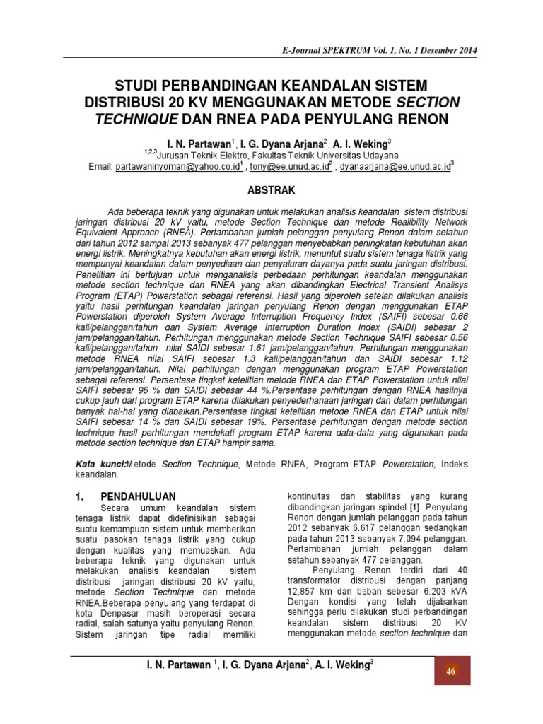 Perbandingan Keandalan Metode Section Technique Dan Rnea Pada Penyulang ...