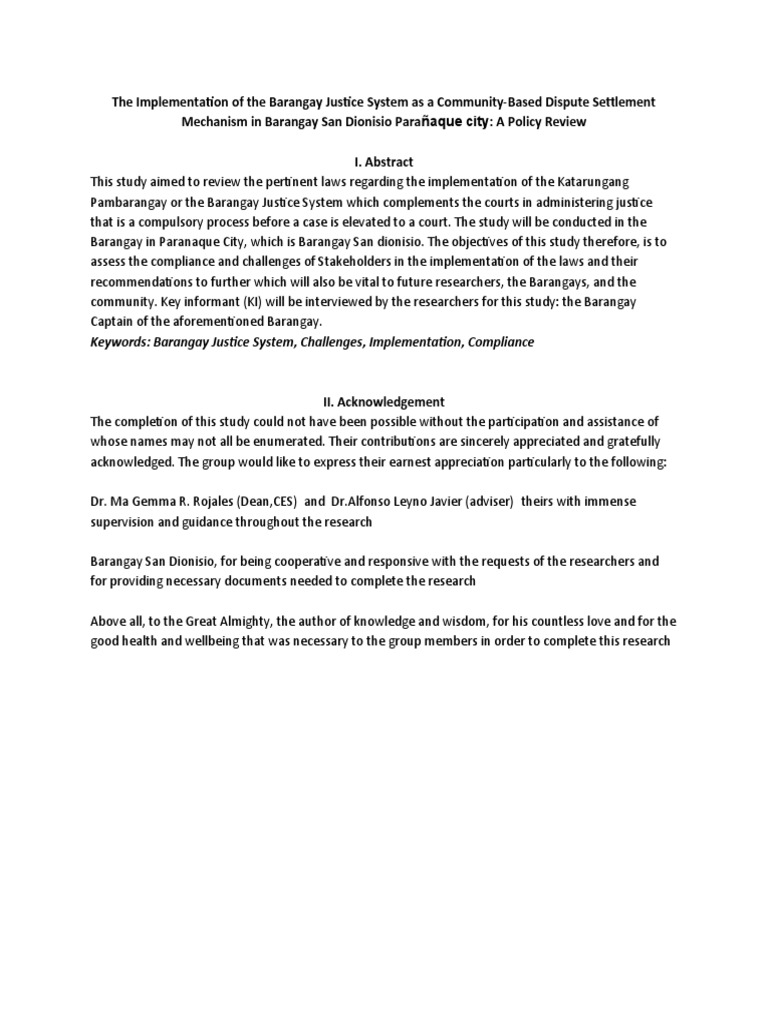 The Implementation of The Barangay Justice System As A Community | PDF ...