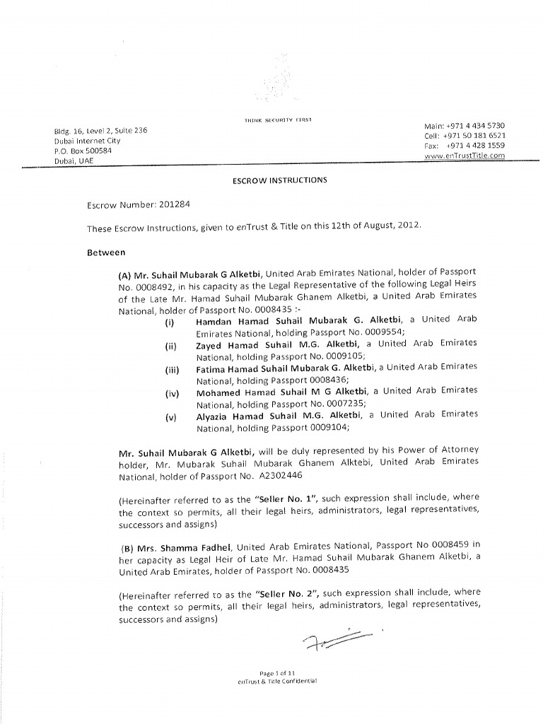 Escrow Instructions1 | PDF