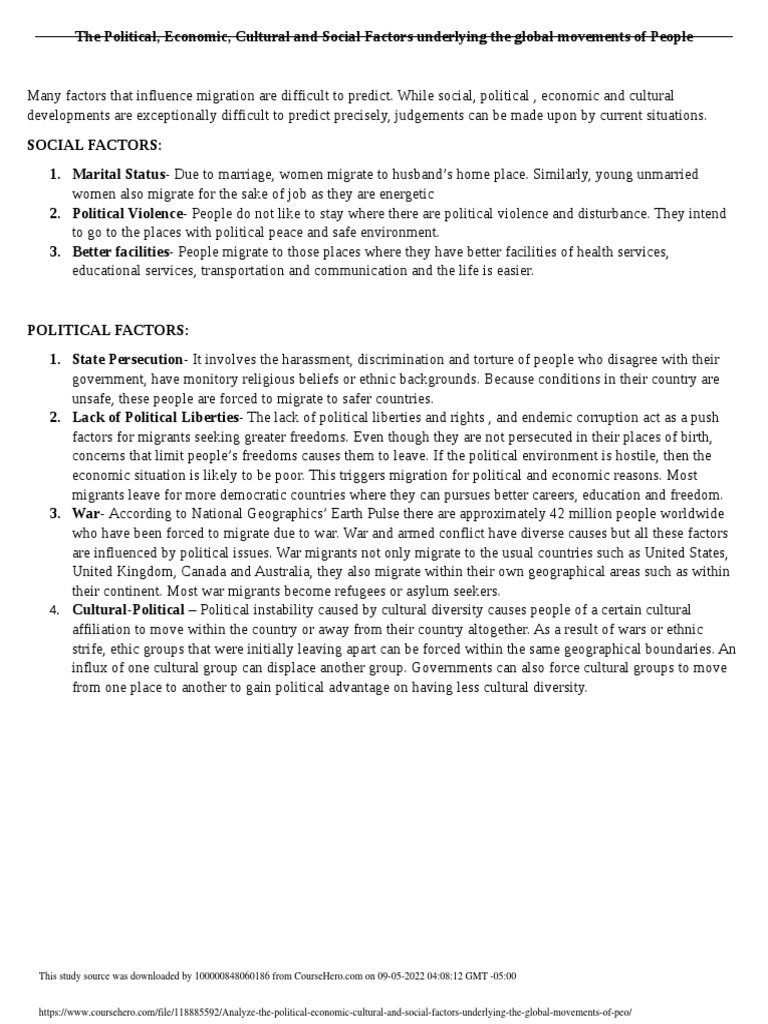 Analyze The Political Economic Cultural and Social Factors Underlying ...