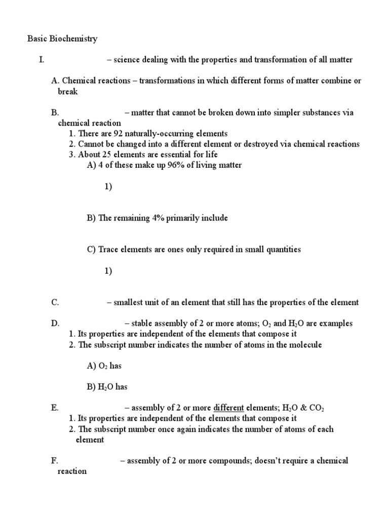 Basic Biochemistry Outline | PDF | Chemical Bond | Ph