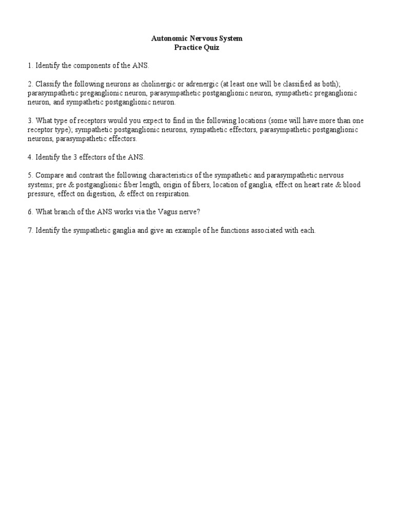 Autonomic Nervous System Quiz | PDF