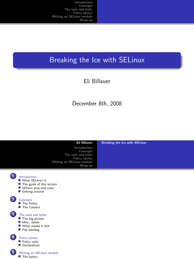 Breaking The Ice With Selinux: Eli Billauer | PDF | Kernel (Operating ...