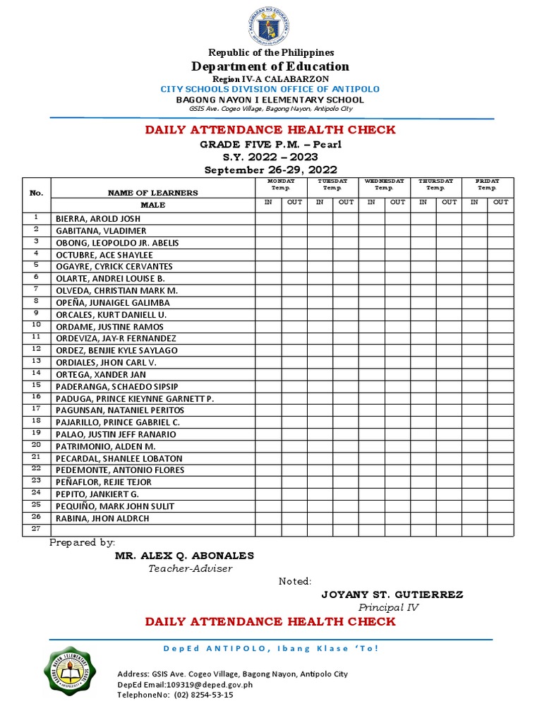 Daily Attendance Health Check | PDF