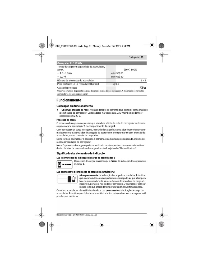 Funcionamento - Bosch AL 1115 CV | PDF | Engenharia Elétrica