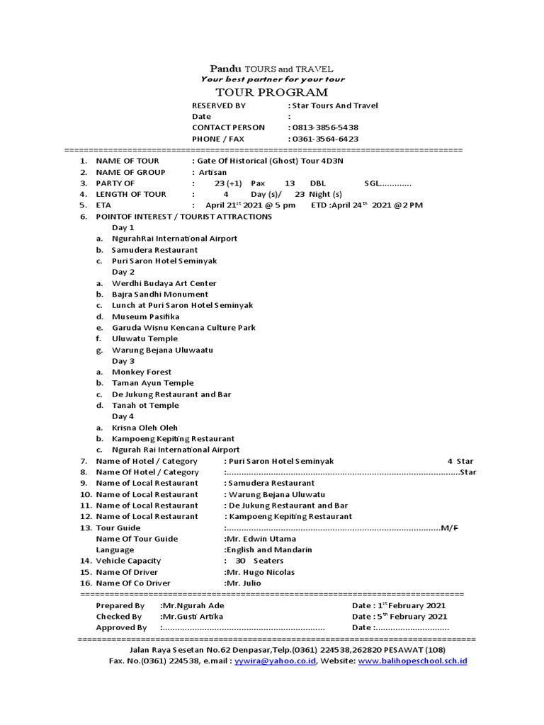 4D3N Ghost Tour Itinerary Overview | PDF | Bali | Vishnu