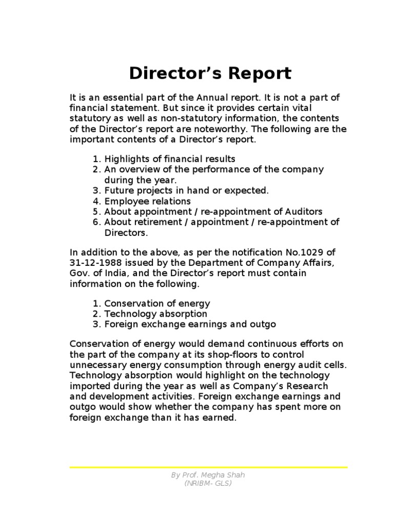 Director's Report | PDF