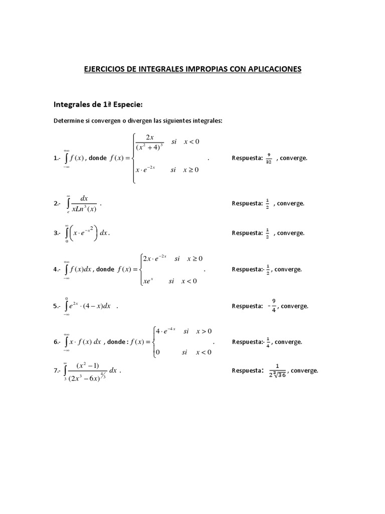 Ejercicios de Integrales Impropias Con Aplicaciones | PDF | Integral | Economias