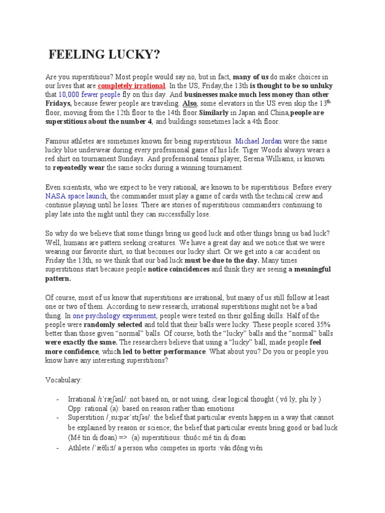 Superstitions: Luck or Logic? | PDF | Superstitions | Luck