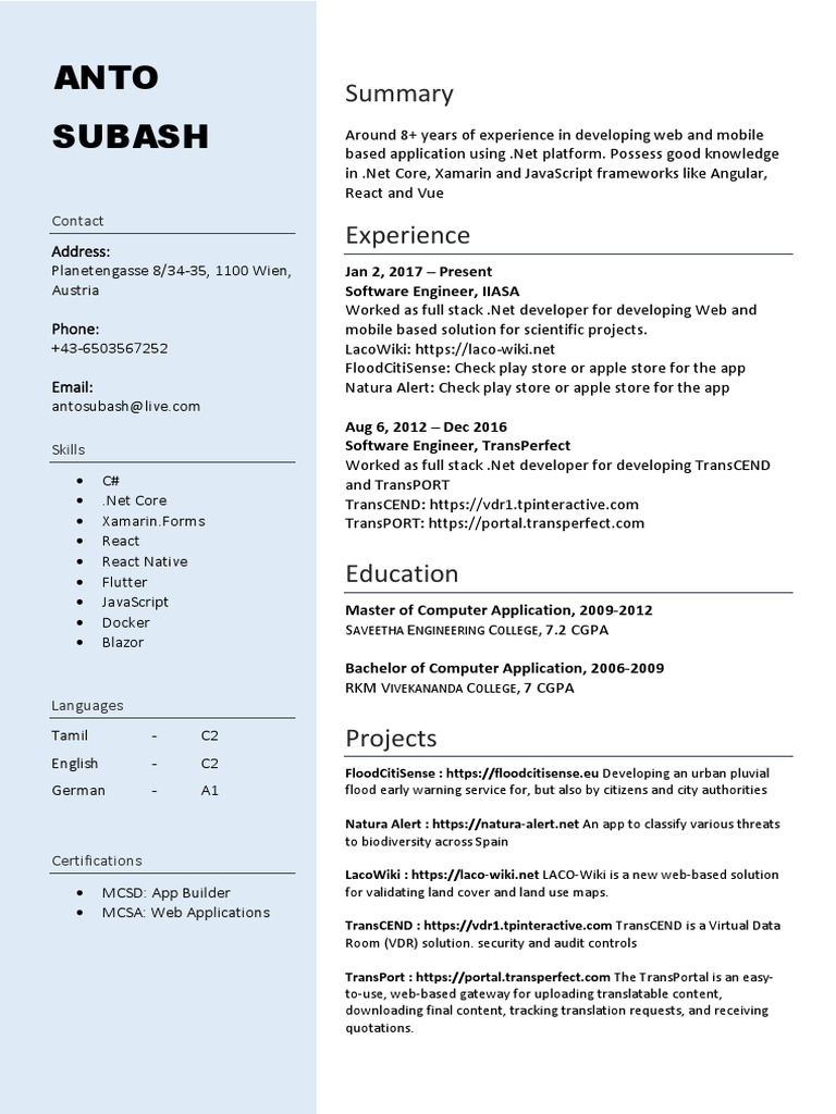 Anto Subash Resume | Download Free PDF | Web Application | Application Software