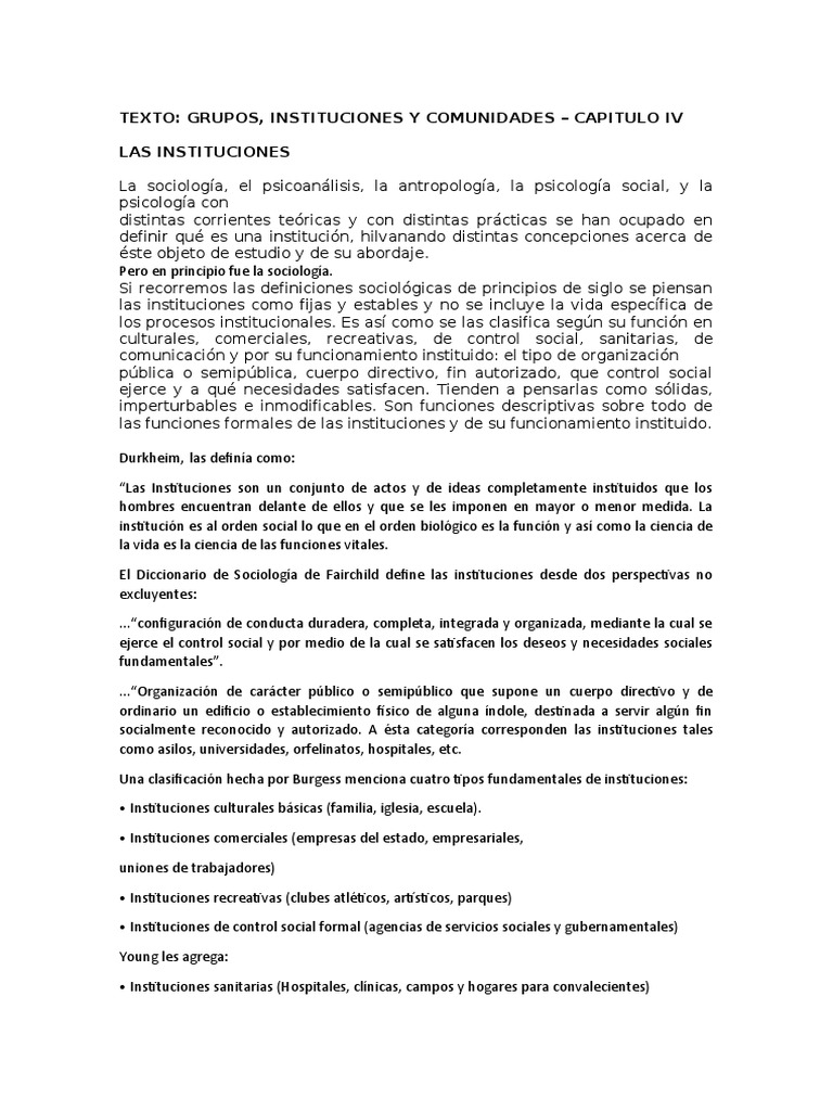TEXTO Cap 4 Las Instituciones | PDF | Institución | Sicología
