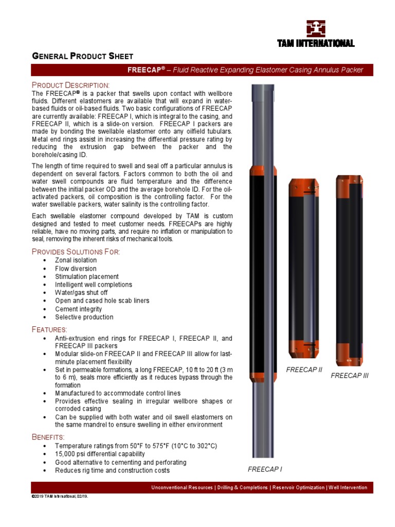TAM FREECAP Swellable Packers - GPS | PDF | Casing (Borehole ...