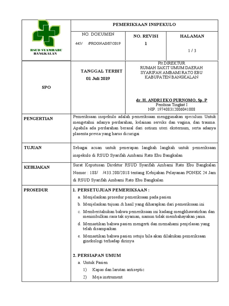 Spo Pemeriksaan Inspekulo | PDF | Sains & Matematika