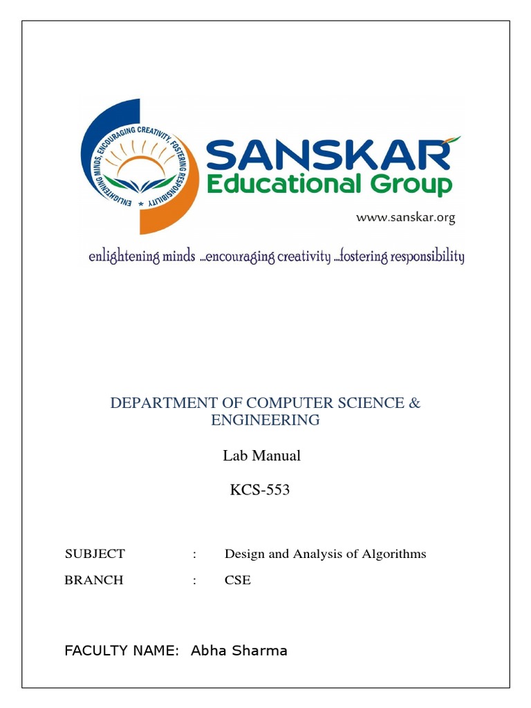 Daa Lab Manual | PDF | Algorithms And Data Structures | Theoretical ...
