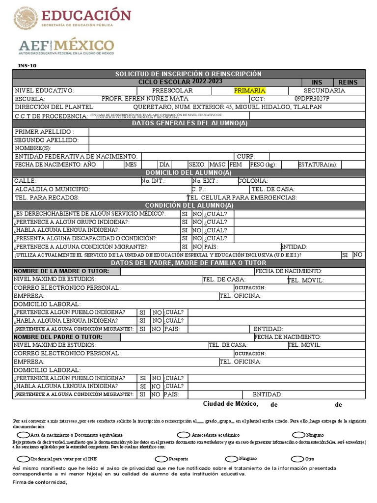 Formato Ins-10 - 2022-2023 | PDF