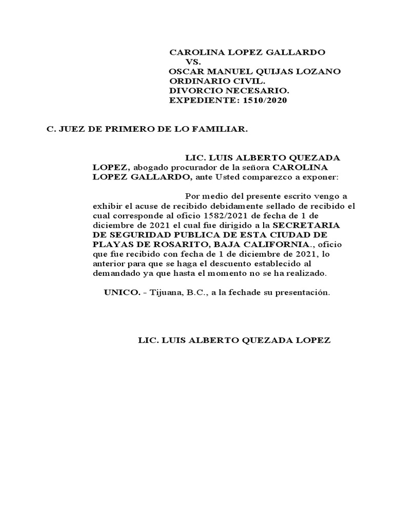 Acuse de Oficio de Recibido Dirigido A Juez | PDF