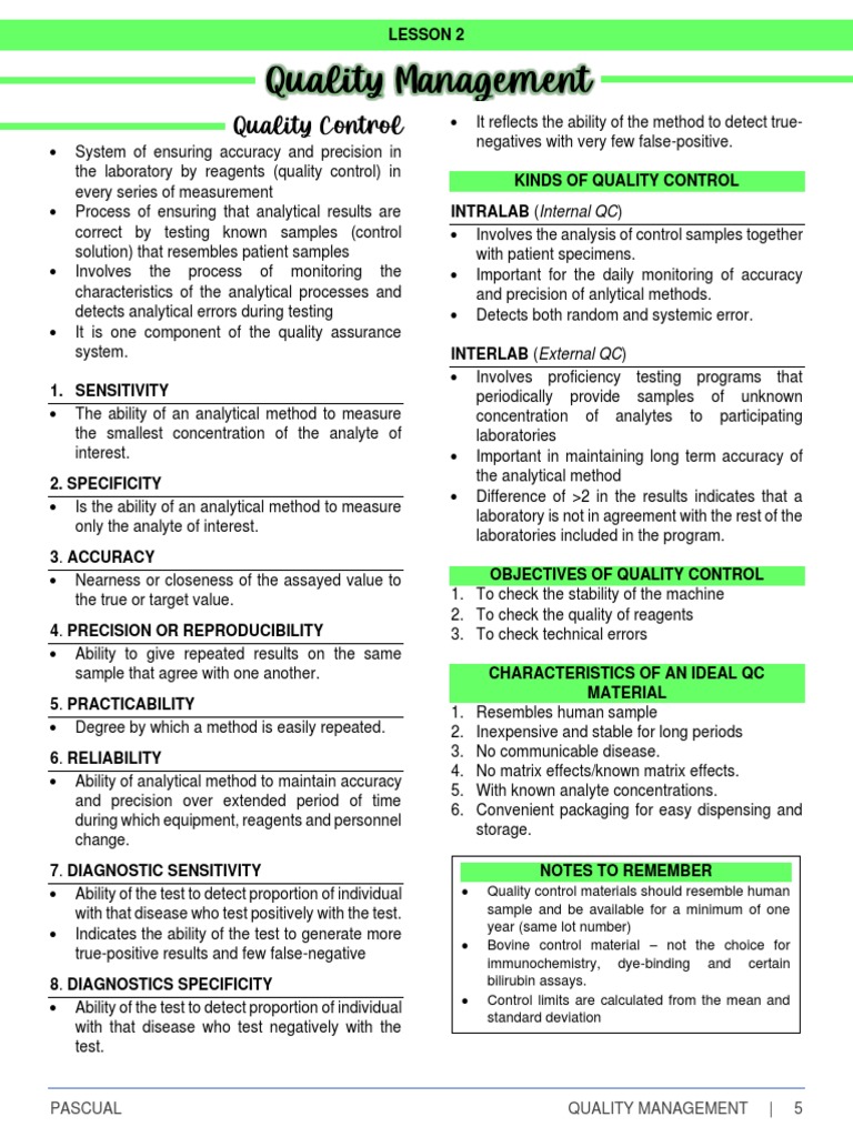 C. Chemistry 1 L2 Quality Management Lecture | PDF | Accuracy And Precision | Sensitivity And ...