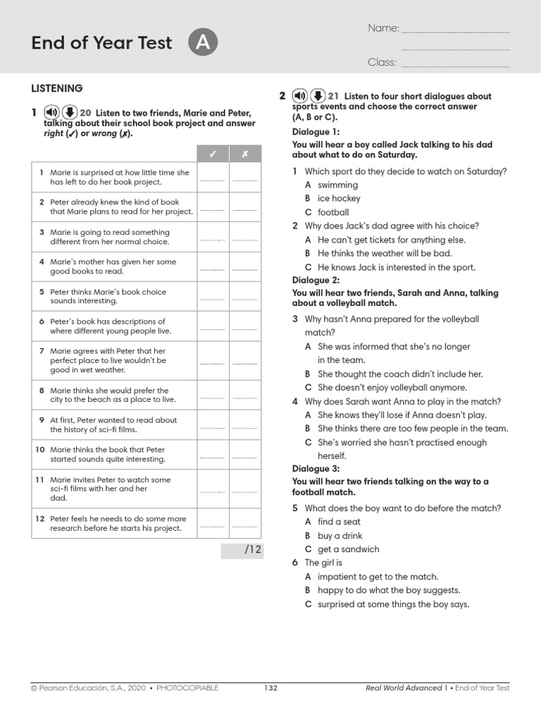 04 RWA 1 - End of Year Test | PDF | Clothing | Teachers