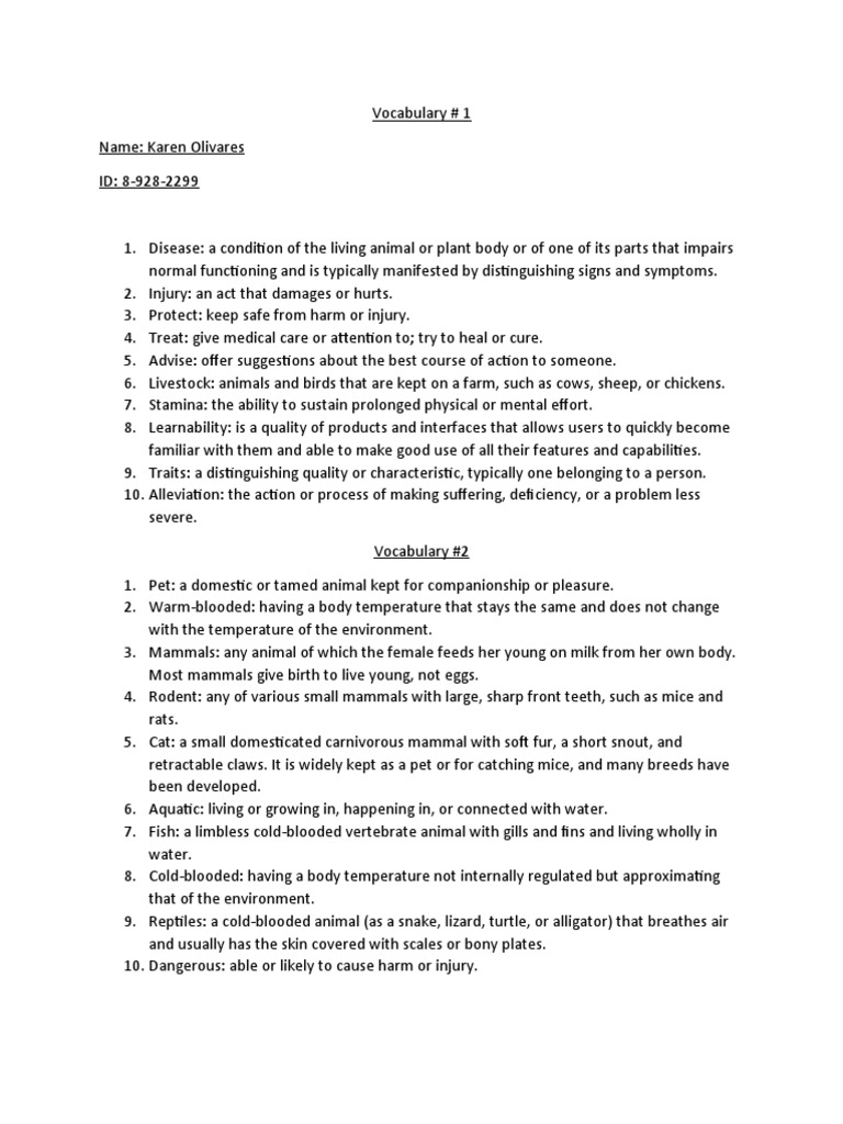 Vocabulary 1 - 2 | PDF | Wellness