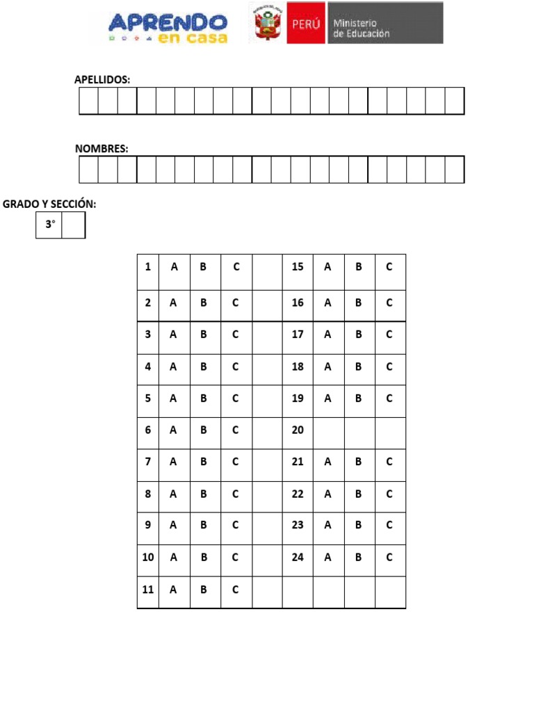 3° Ficha de Respuesta - LECTURA | PDF