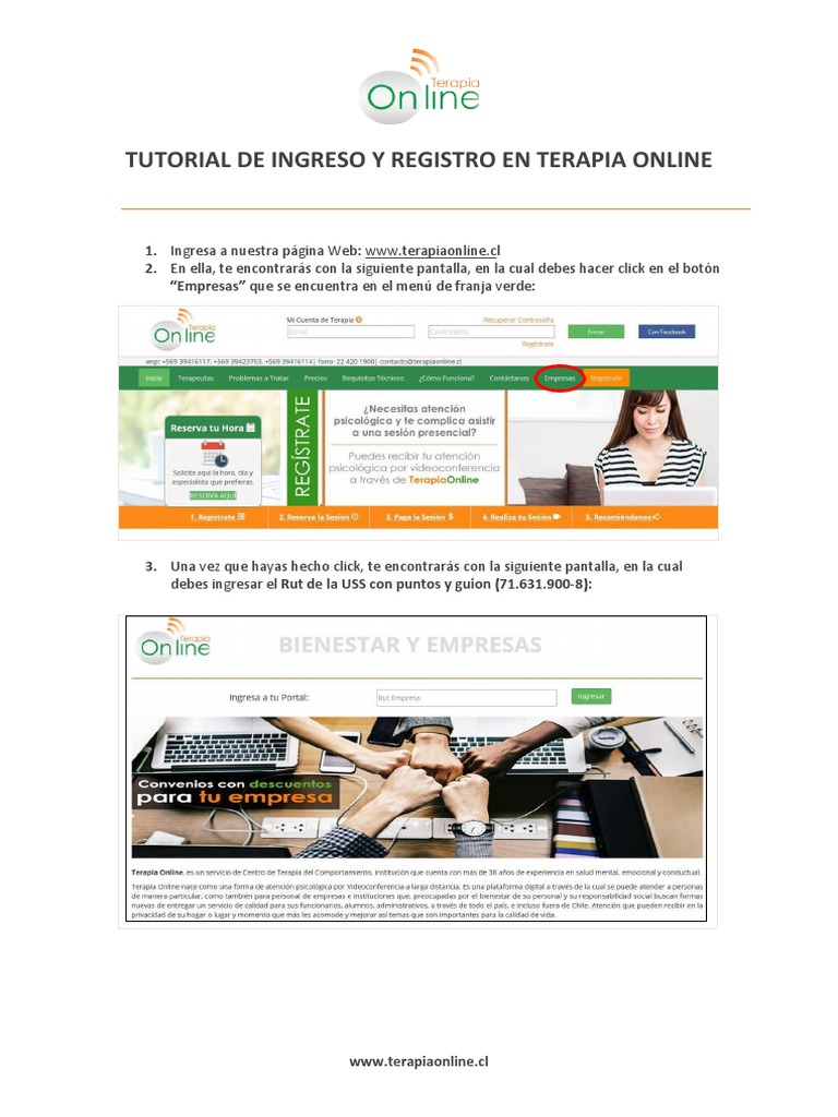 Tutorial de Ingreso y Registro en Terapia Online | PDF | Negocios | Autosuperación