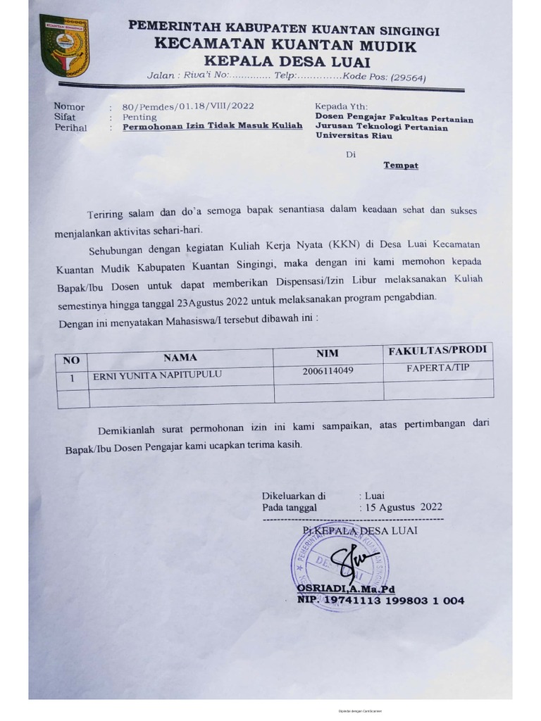 Surat Izin Dari Desa PDF | PDF