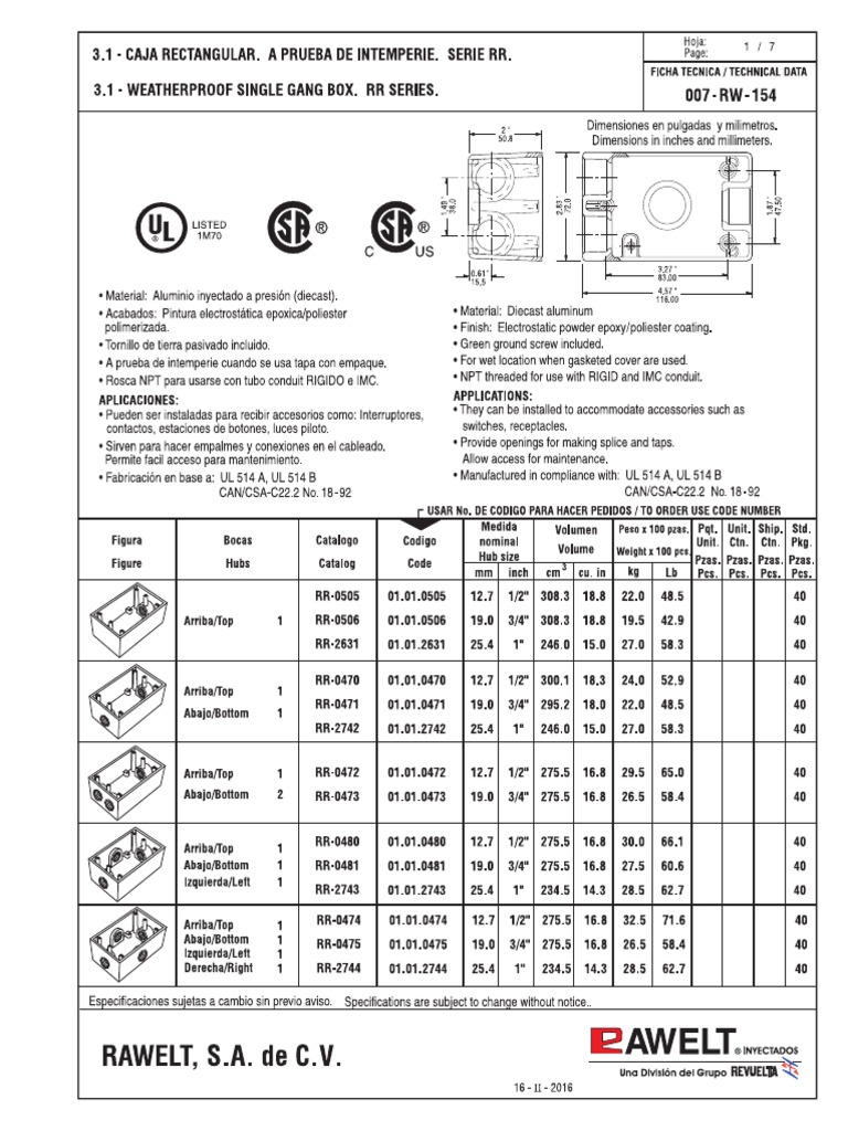 RAWELT - FICHA TECNICA - CAJAS FS - Caja Rectangular | PDF