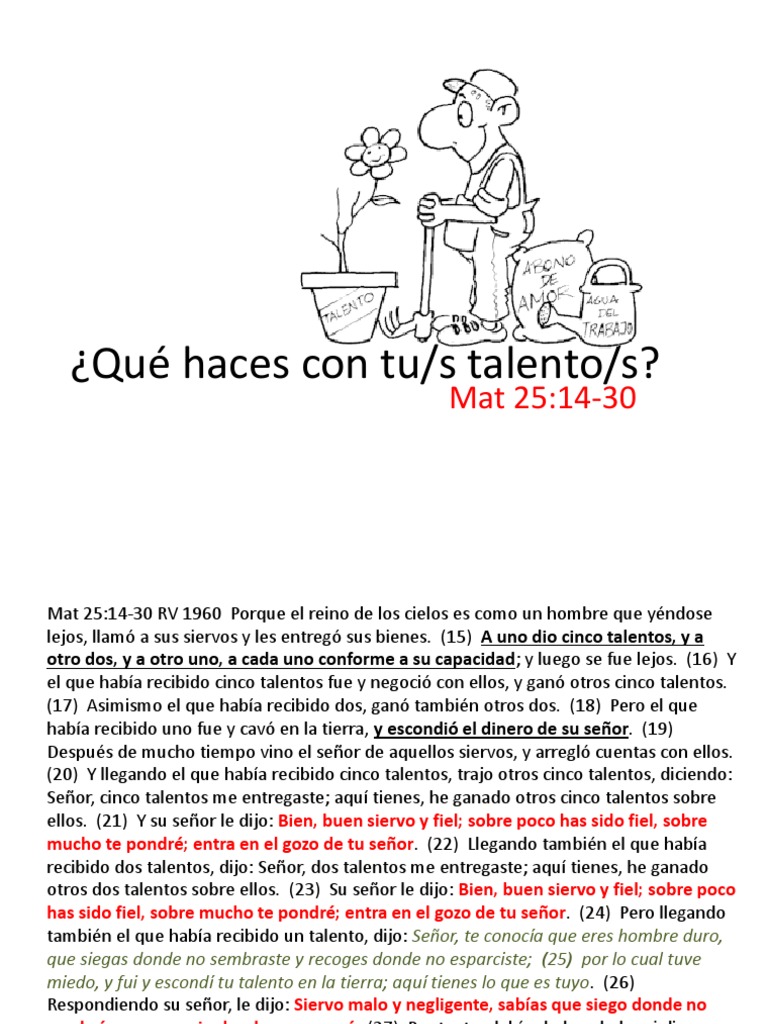 Parábola de los talentos para niños | PDF