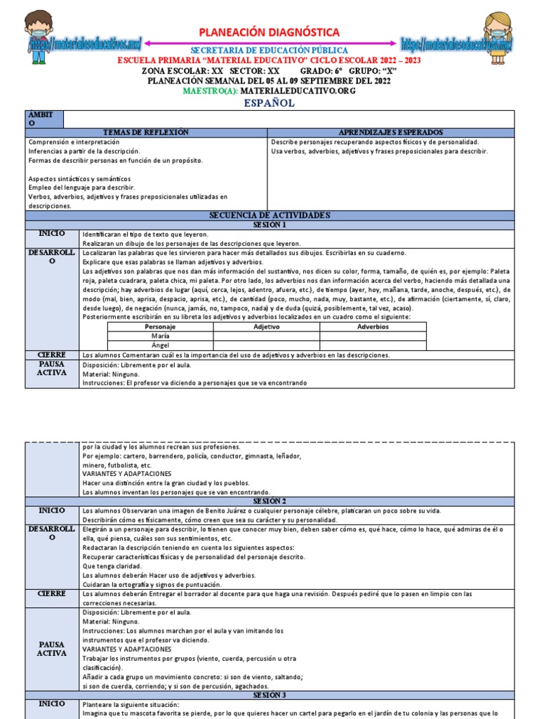 6°? S2 Plan y Anexos Material Educativo? 22 23 | PDF | Educación primaria | Adverbio