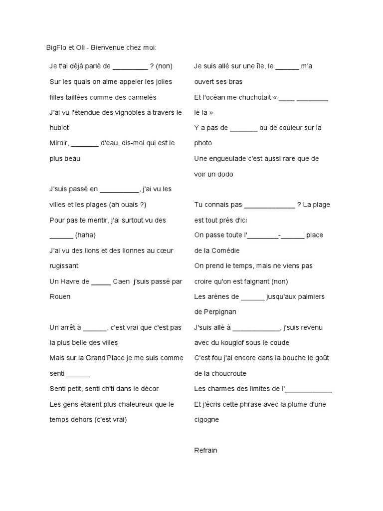 Bienvenue Chez Moi - Bigflo Et Oli | PDF