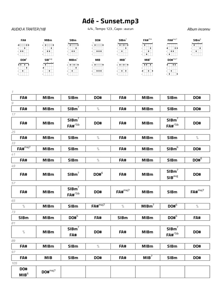 Adé - Sunset Chord Progressions | PDF