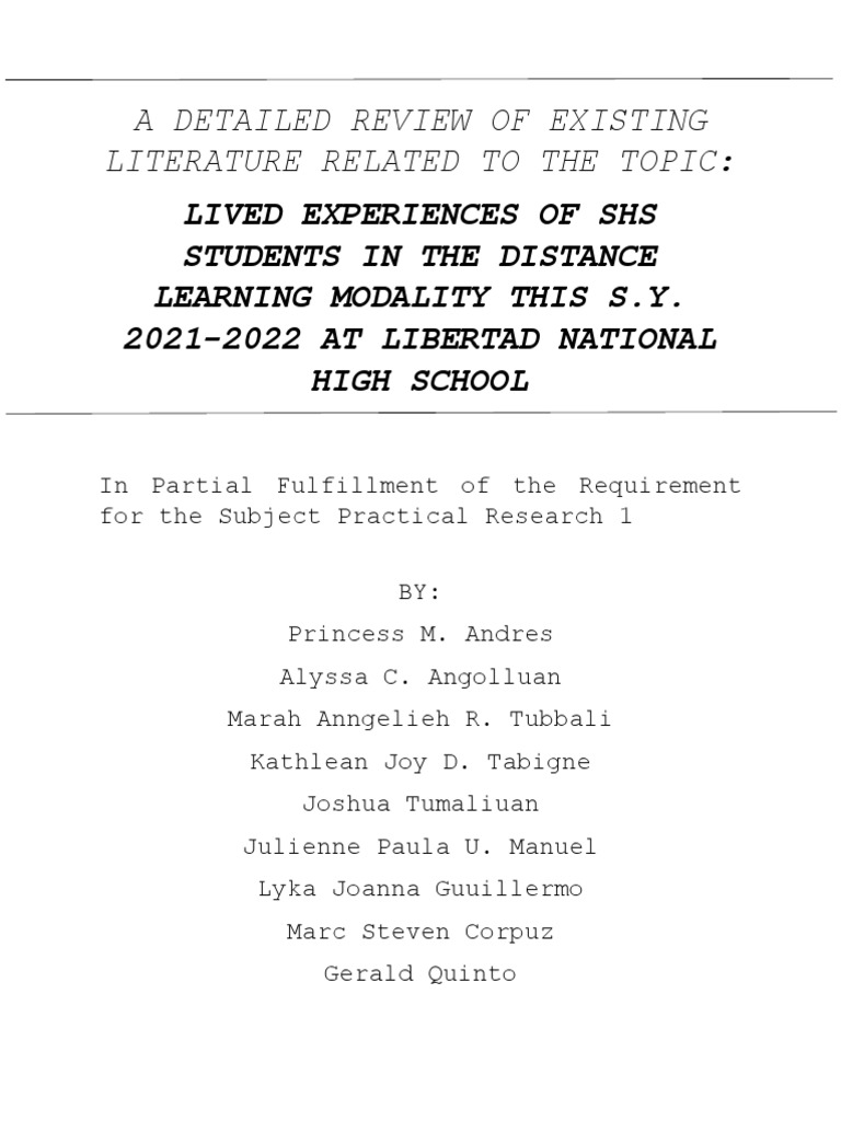 A Detailed Review of Existing Literature Related To The Topic 1 1 | PDF ...