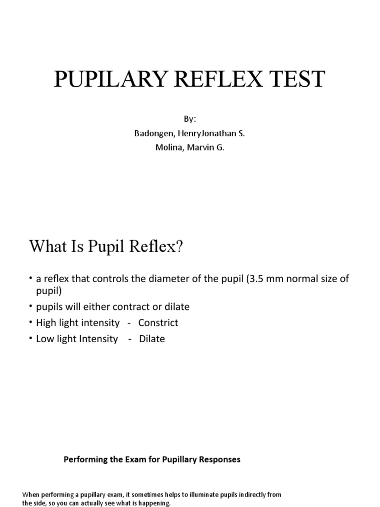Pupillary Reflex Test Procedures | PDF | Ophthalmology | Human Eye