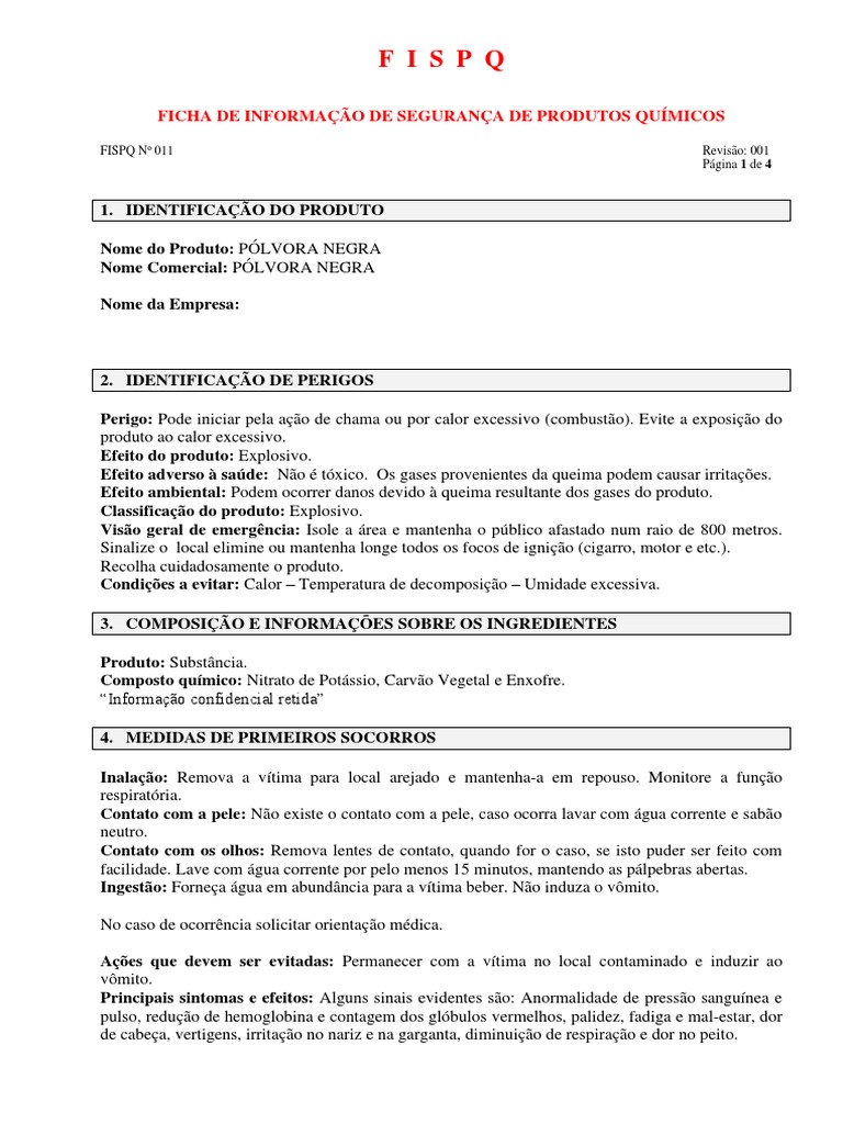 FISPQ | PDF | Combustão | Pólvora