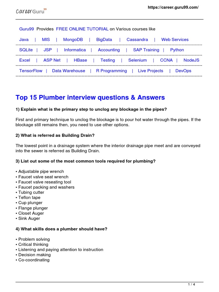 top-15-plumber-interview-questions | PDF | Plumbing | Materials