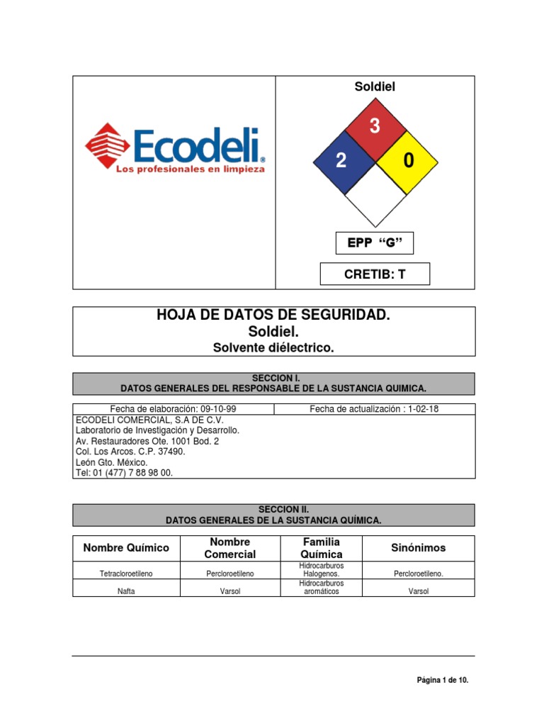 Solvente Dielectrico - MSDS | PDF | Agua | Cloro