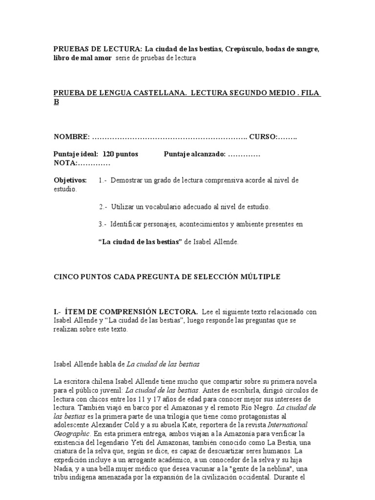 Pruebas de Lectura | PDF | Crepúsculo (novela de Meyer)